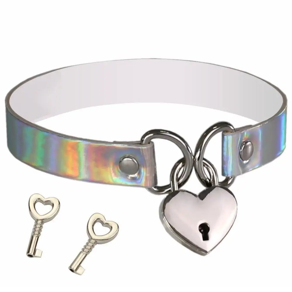 Holographic Lock and Key Choker Collar with Metal – Cosparty